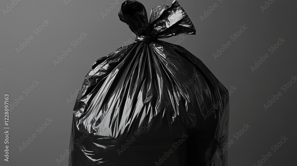 Full Black Plastic Garbage Bag Tied Knot Studio Shot Dark Background ...
