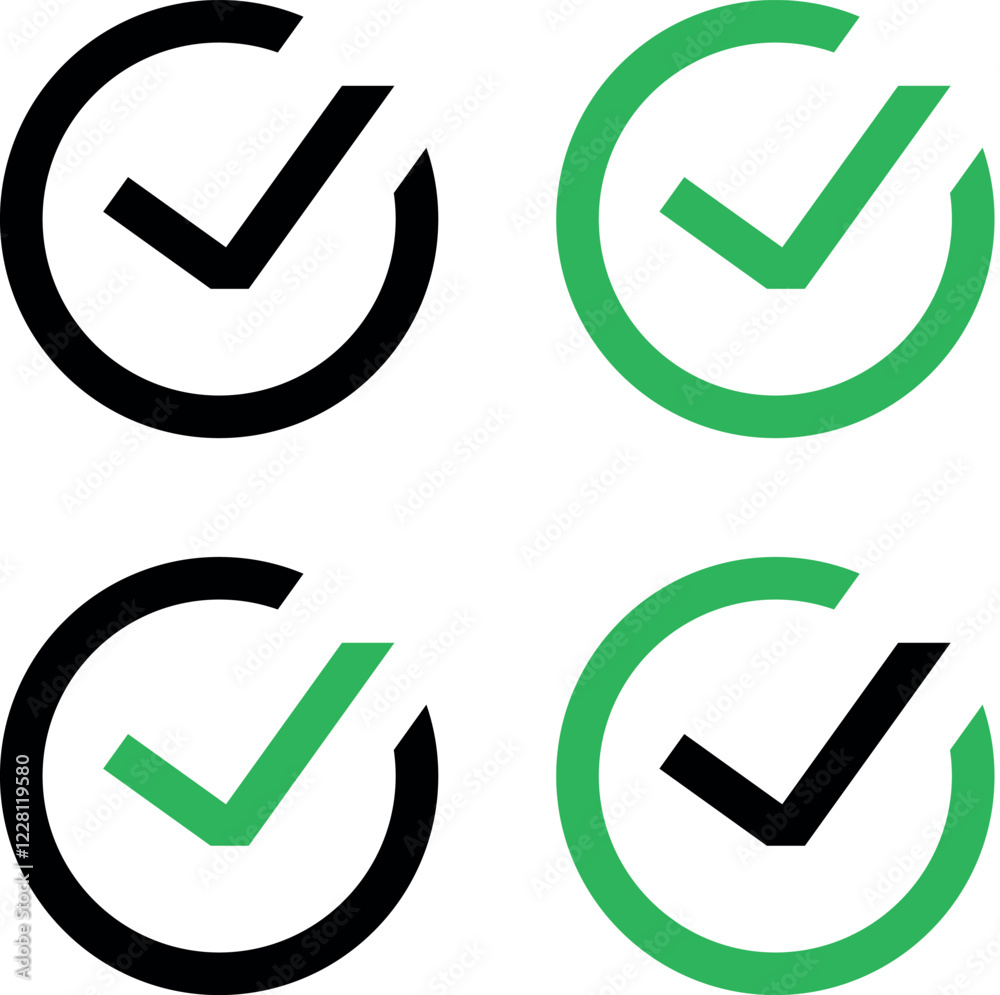 Vector de Stock check box icon with correct, accept checkmark icons green tick box, check list ...