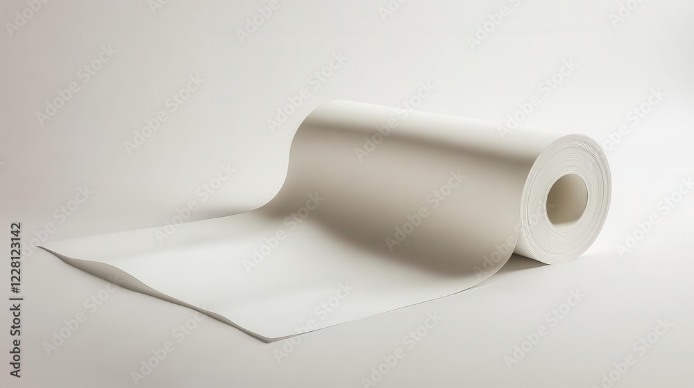pure white wallpaper roll gracefully unfurling against a neutral ...
