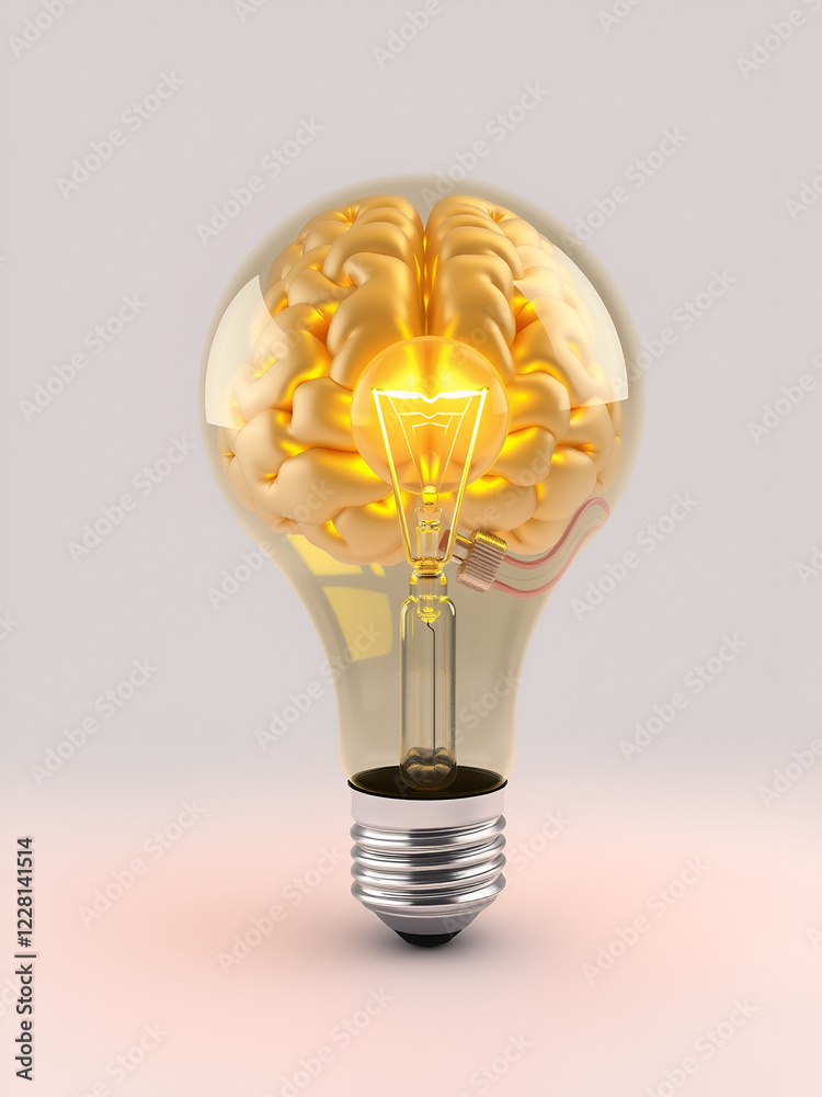 Human brain inside a light bulb brainstorming ideas idea or ...