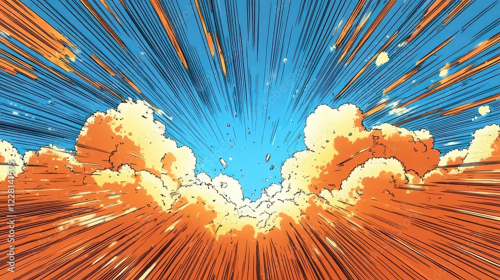 Speeding through clouds, sunset sky background, motion effect, graphic ...