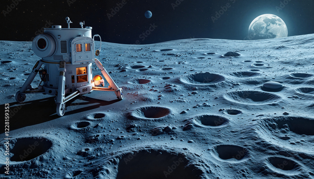Moon craters transformed into urban apartments, surreal lunar landscape ...