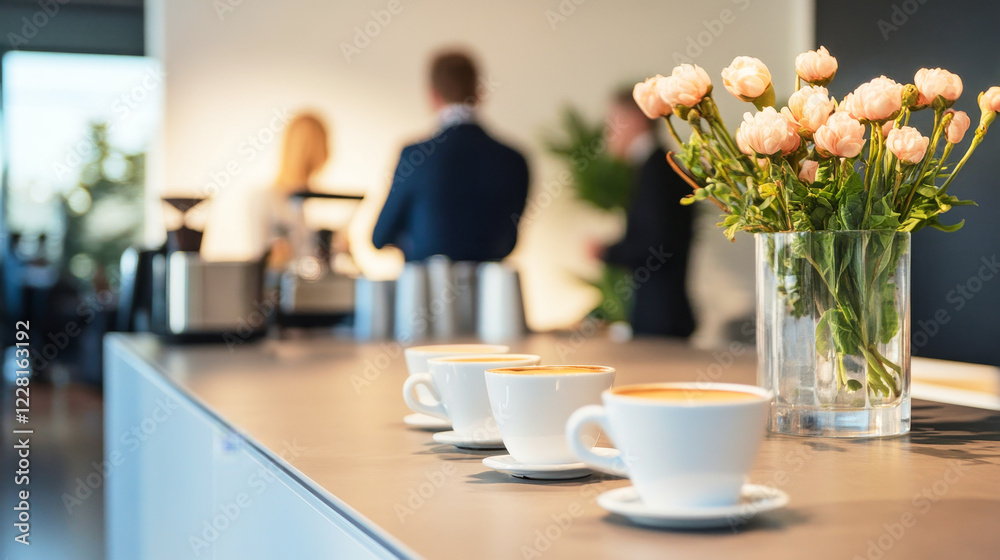 Espresso cups and floral decor set a welcoming tone for a business ...