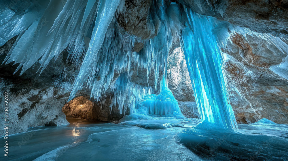 Vast Ice Cave With Translucent Walls And Towering Crystalline ...