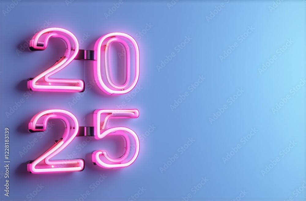 glowing digits 2025 on a pink - purple neon background . Business ...