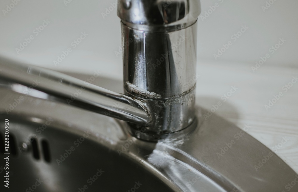 Rusty faucet in the kitchen close-up. Plaque and rust due to dirty ...