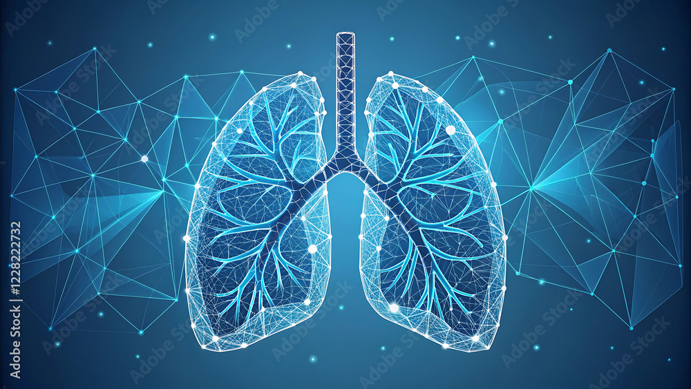 Abstract blue human lungs. Lungs anatomy, left and right lung, trachea ...
