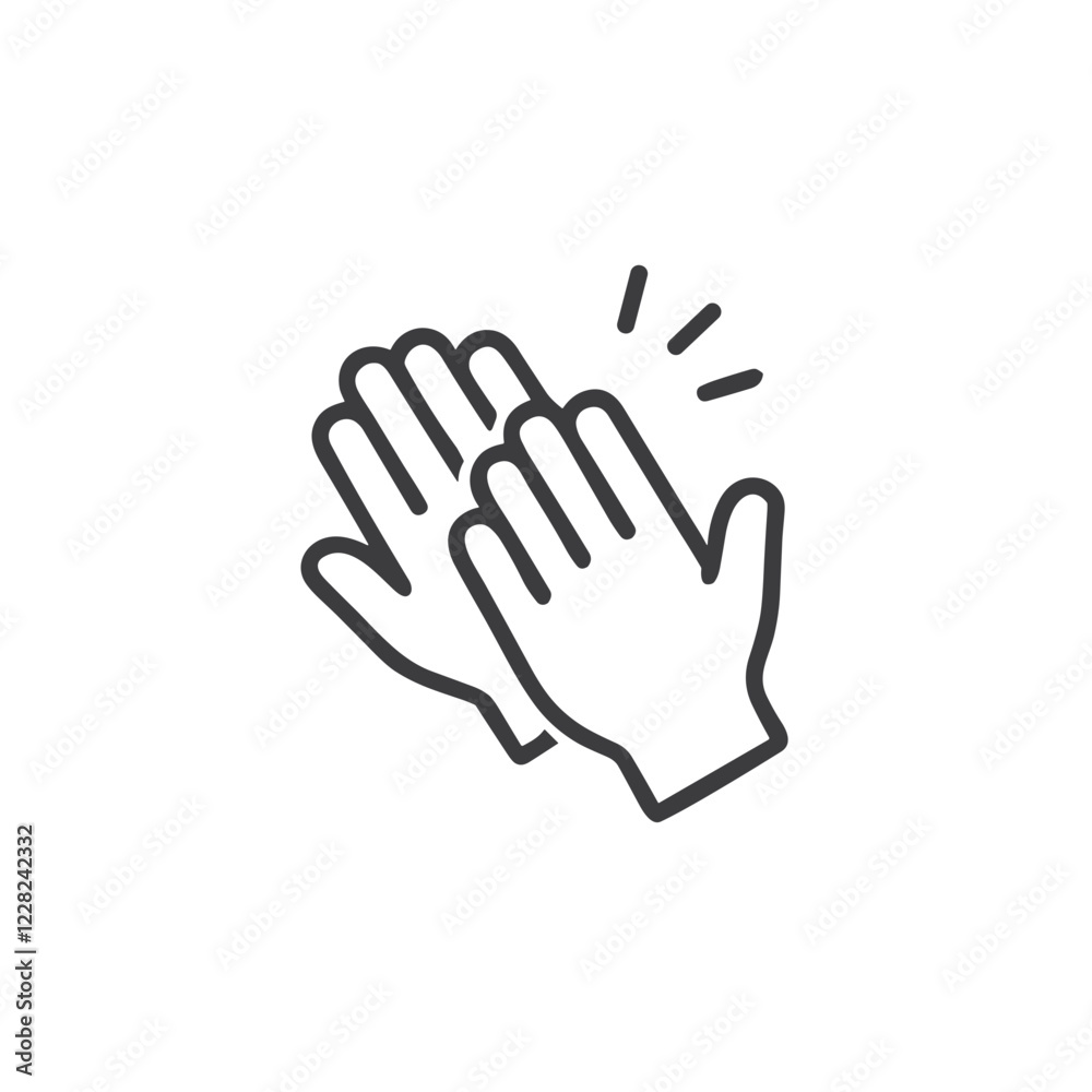 Clapping hands icon, enthusiastic gesture, minimalist black outline on ...