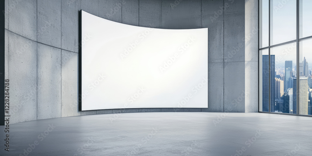 Curved big blank digital display screen, blank white screen mockup in ...