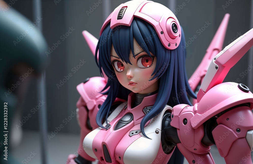 Foto de Stock Anime girl robot in pink armor. Stylish mech design. Cute ...