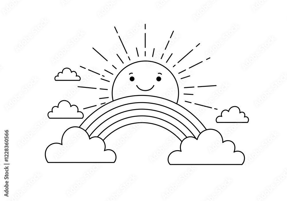 Happy Sun and Rainbow Coloring Page - Ready to Print on 8.5x11 Inch ...
