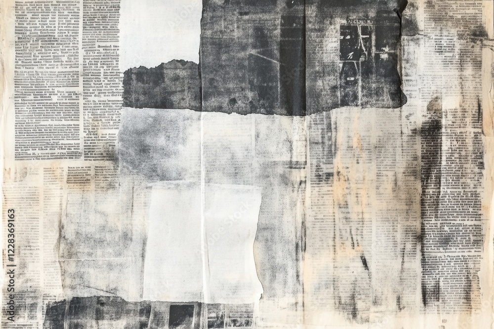 Vintage newspaper clippings overlap creating a textured and layered ...