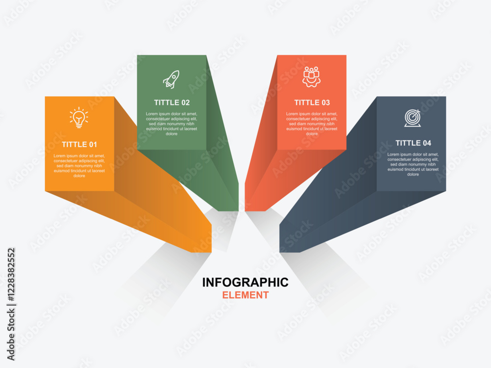 4 cube style for infographic template. Vector timeline can be used for workflow, business ...
