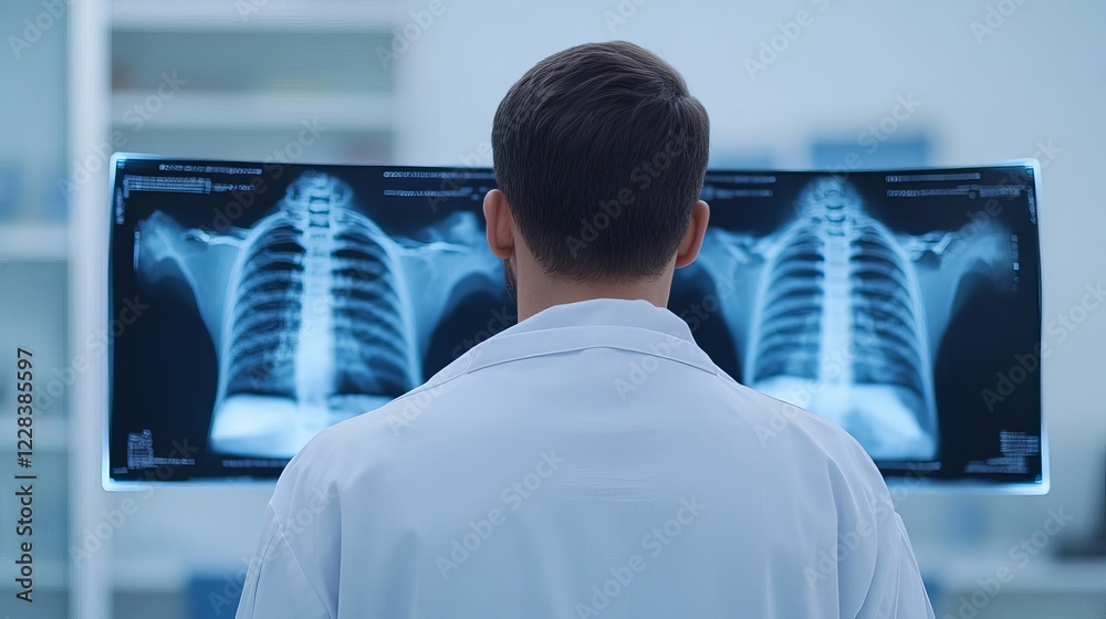 Doctor reviewing a patient s X-rays in a digital diagnostic center ...