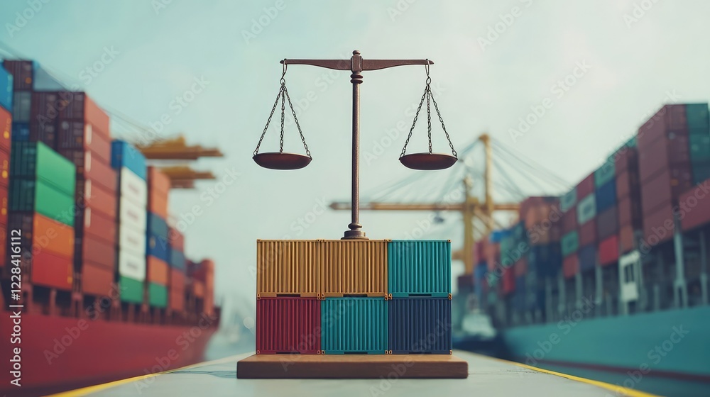 Balanced Justice Concept with Shipping Containers and Scales of Justice ...