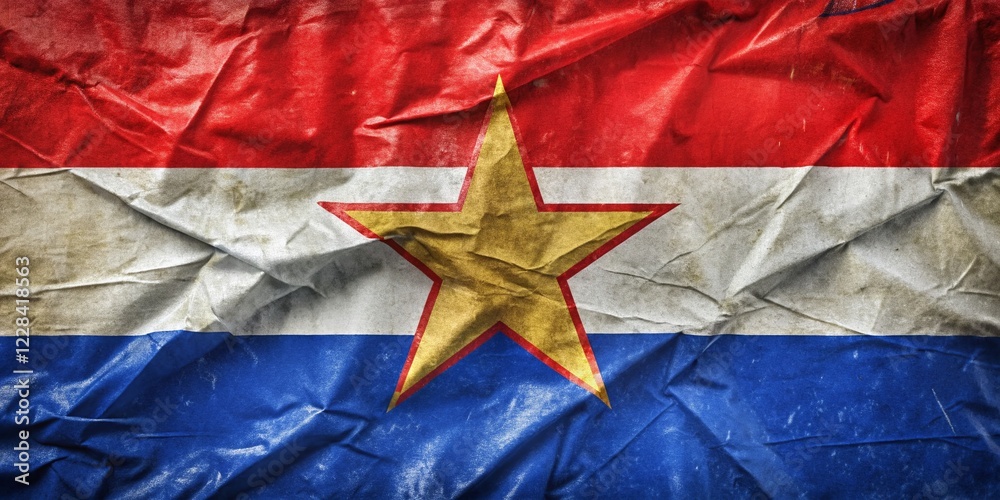 Windblown Creased Former Yugoslavia Flag: Historic Balkan Symbol ...