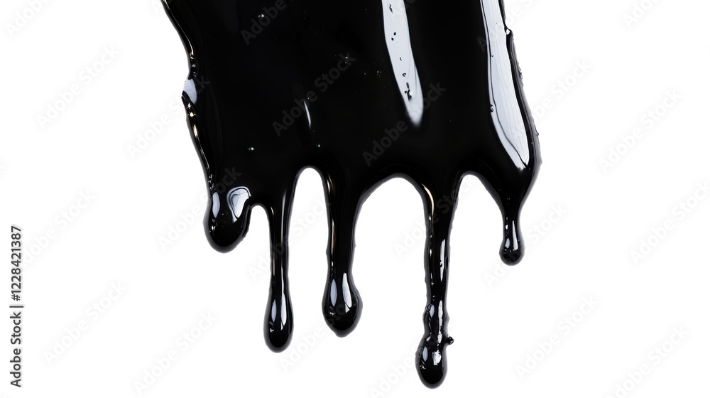 Thick black liquid dripping on transparent background. Transparent ...