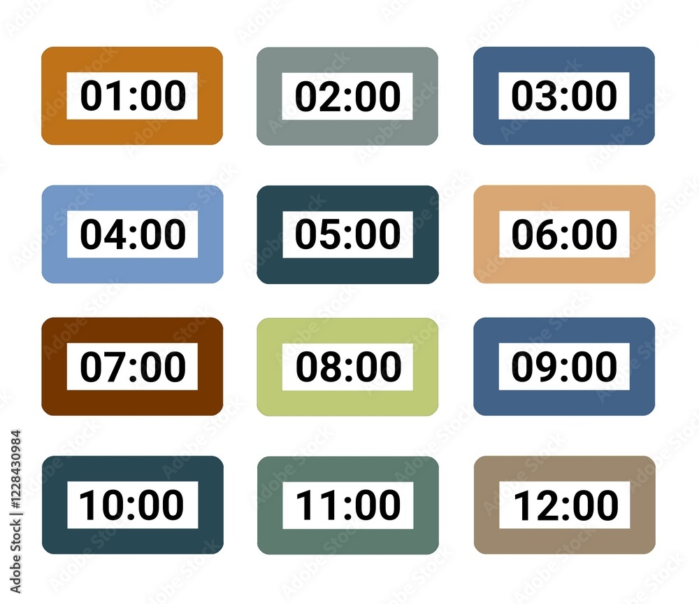Colorful Digital Clock Time Display with Different Background Colors ...