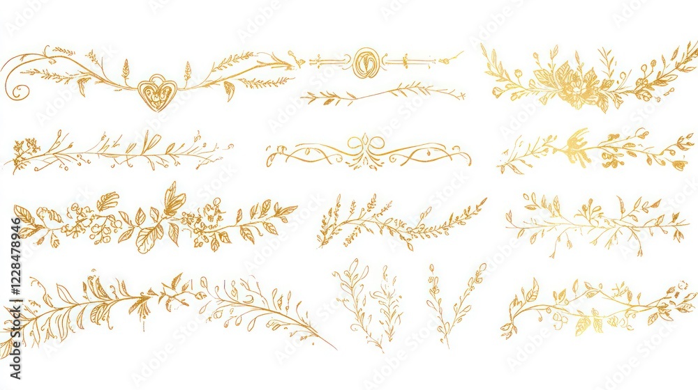 Stylish gold text dividers doodle set for wedding decor featuring ...