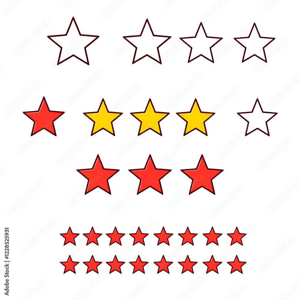 Set of stars rating design elements. Kit of star shapes for ranking interface. Voting symbols ...