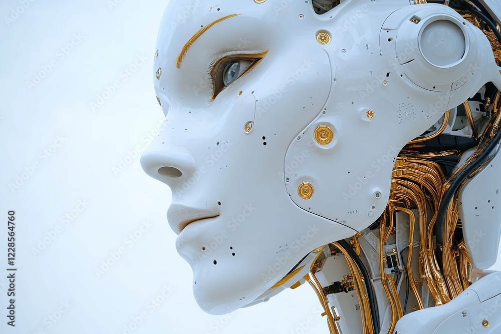 Close-up profile of a female humanoid robot with visible internal mechanics. Stock Photo | Adobe ...