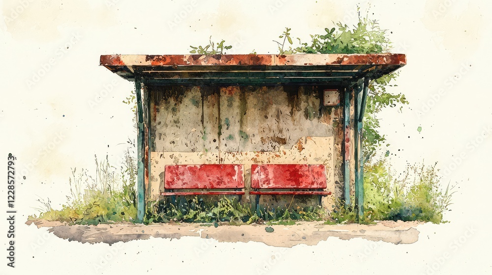 Abandoned Bus Stop Surrounded by Overgrown Vegetation and Rust Stock ...