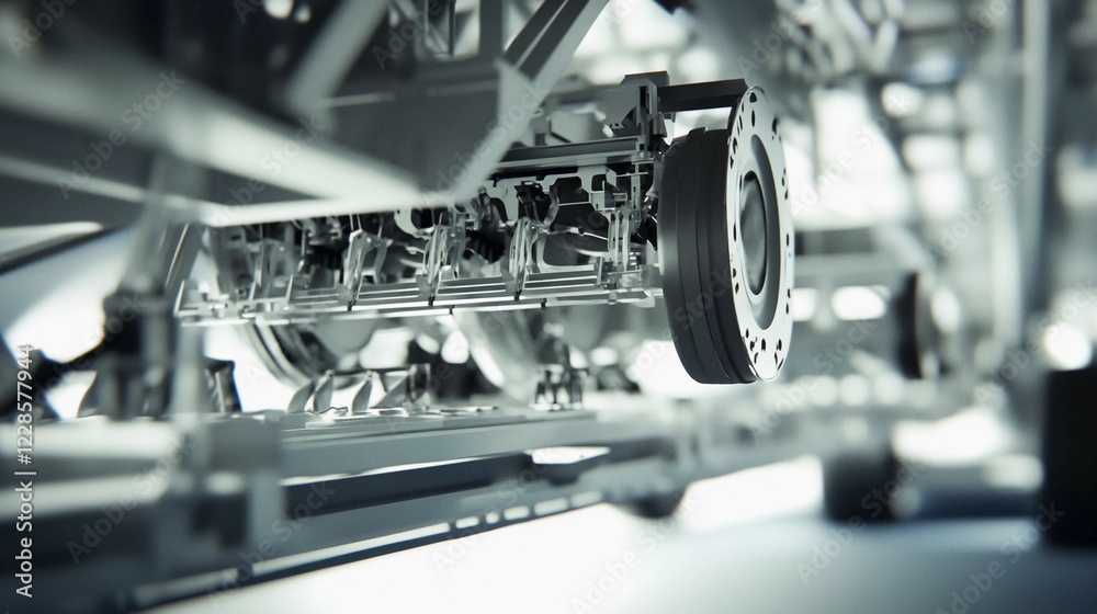 Detailed view of an airplane wheel compartment, showing the wheel ...