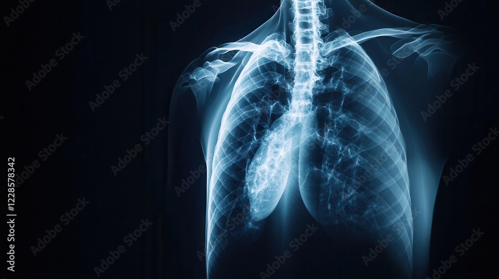 X ray image of human chest showing lungs and ribcage details ...