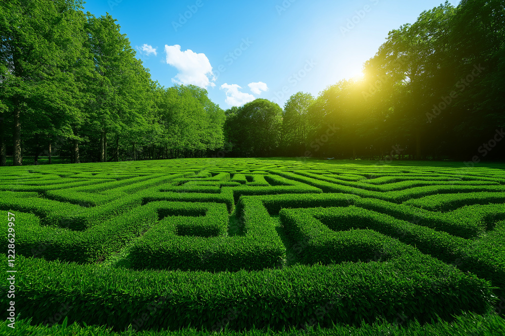 beautiful topiary maze in English garden, surrounded by lush greenery ...