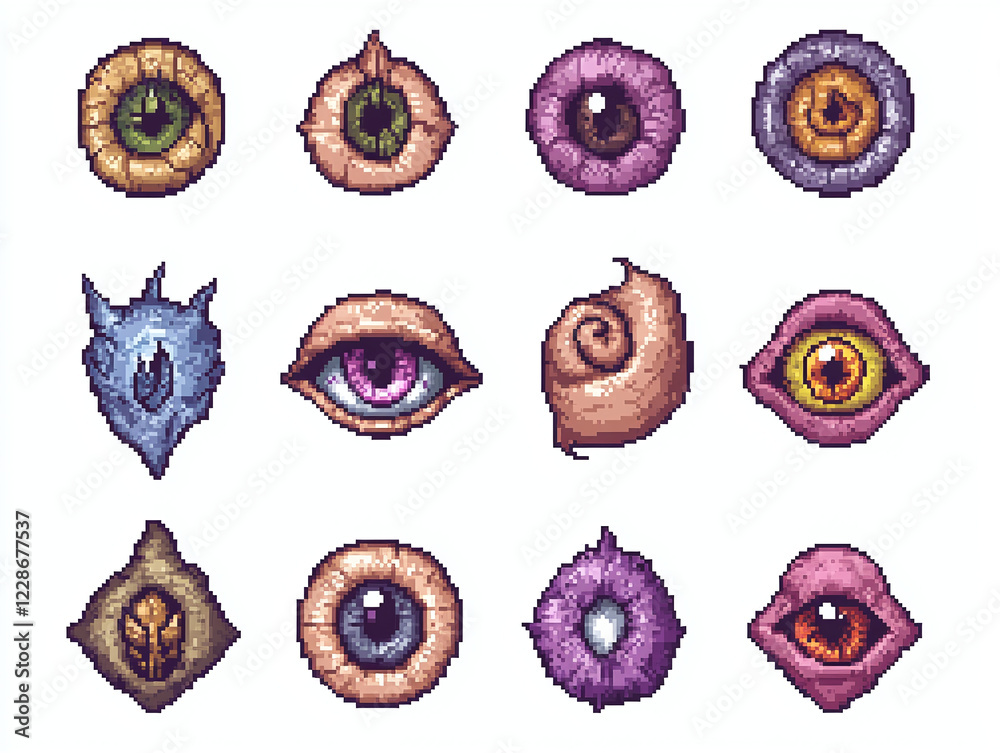 Pixel Art Eyes Collection - Unique Monster Eyes Stock Illustration ...