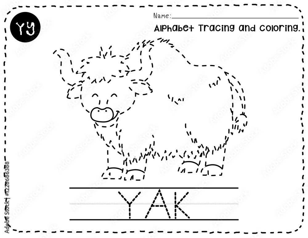 Yak alphabet Y letter tracing, Animal trace and coloring pages for kid ...