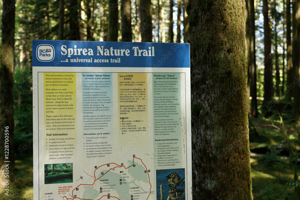 BC Parks' Spirea Nature Trail information board showing universal ...