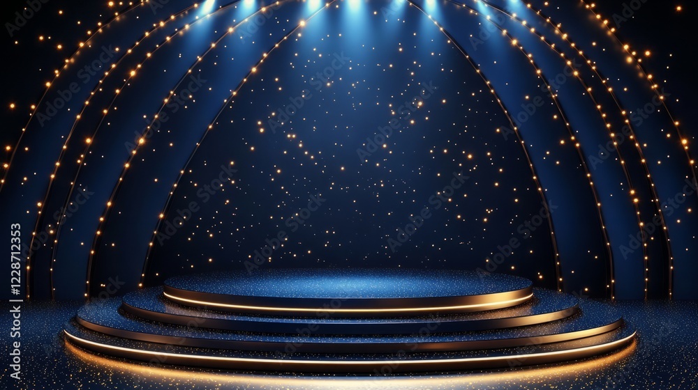 Elegant royal design with blue and golden dotted edge lines and glowing ...