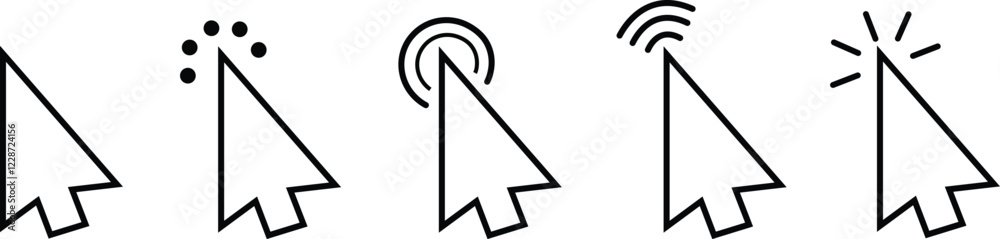 Computer mouse cursor key click slanted black arrow pointer icon in line set Vector sign symbol ...