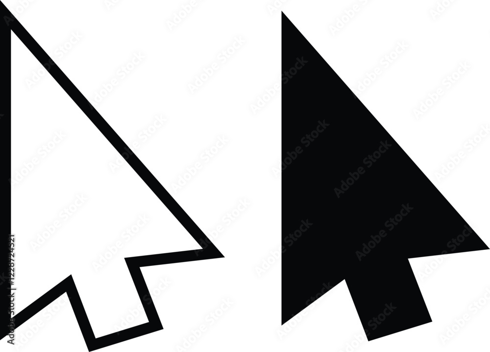Computer mouse cursor key click slanted black arrow pointer icon in flat line set Vector sign ...