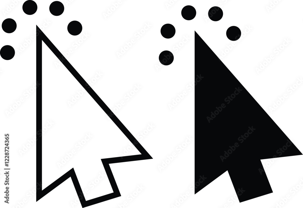 Computer mouse cursor key click slanted black arrow pointer icon in flat line set Vector sign ...