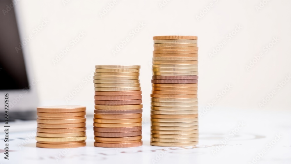 coins and graph. Series of stacked coins arranged in ascending order of ...