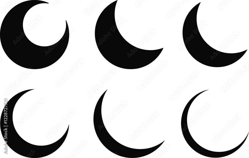 Moon and Crescent Icon in flat Set Vector Design for apps or website ...