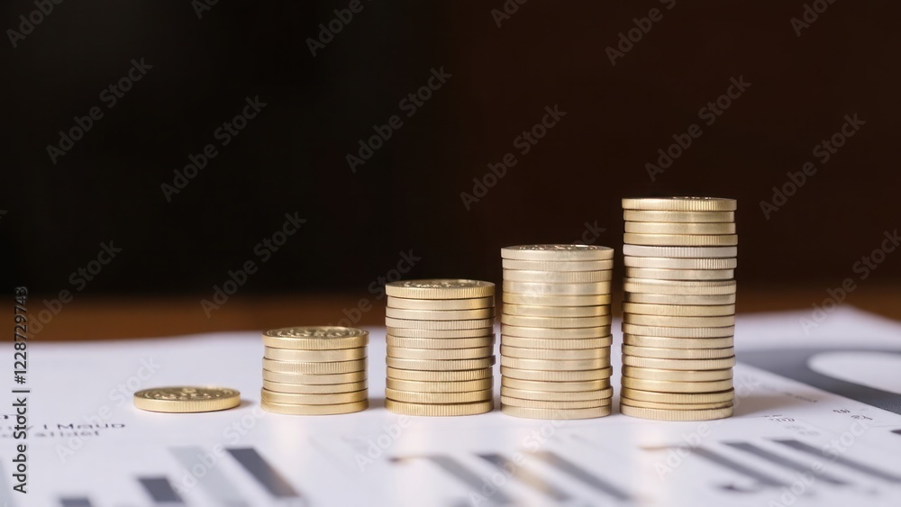 coins and graph. Series of stacked coins arranged in ascending order of ...