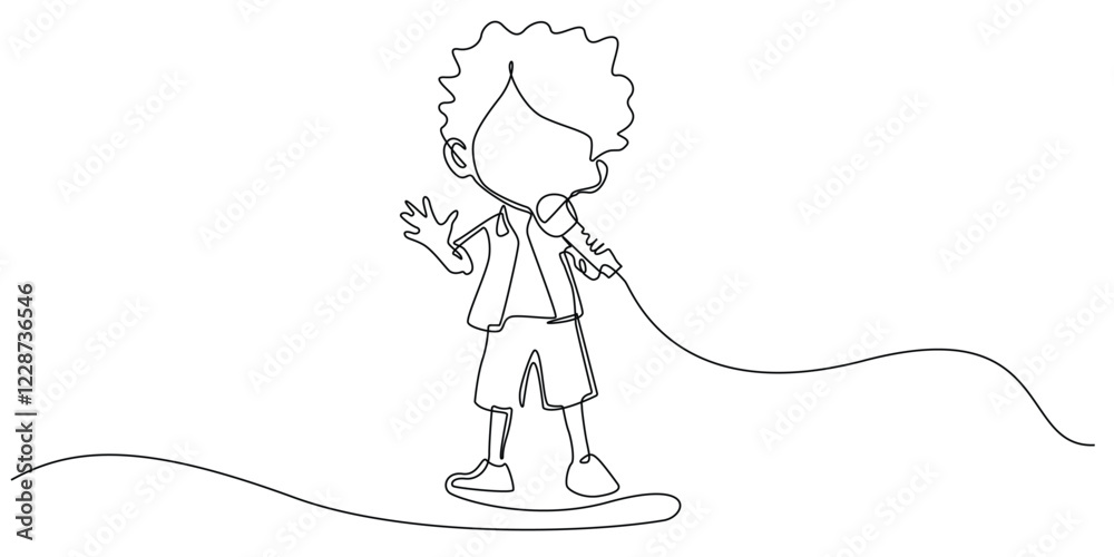 continuous line of little singer.one line drawing of male child ...