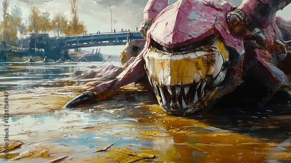 Foto de Stock "explore vibrant post-apocalyptic landscape through giant ...