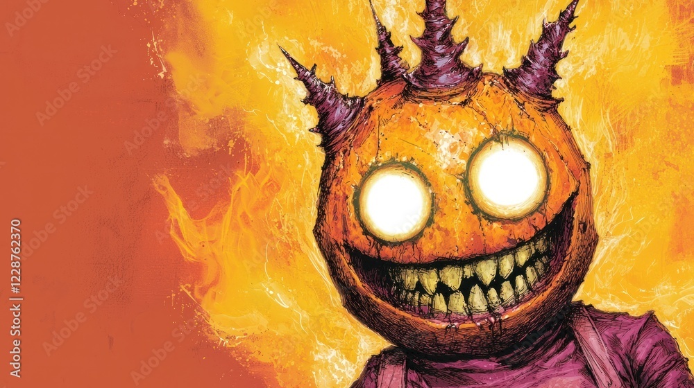 Fiery pumpkin monster, Halloween art, fantasy, hellish background ...