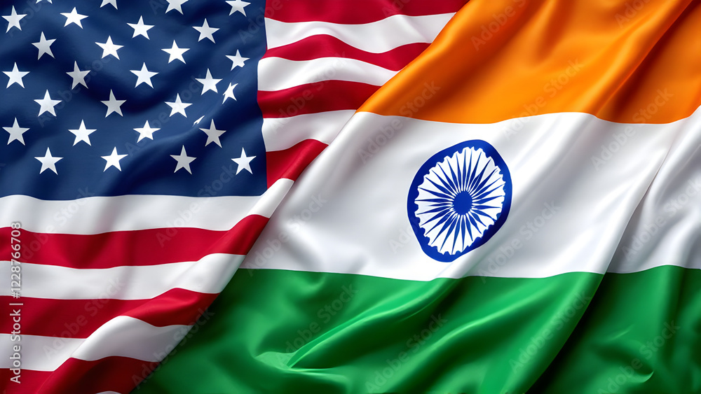 India and America flags together, Indian tricolour flag with map of ...