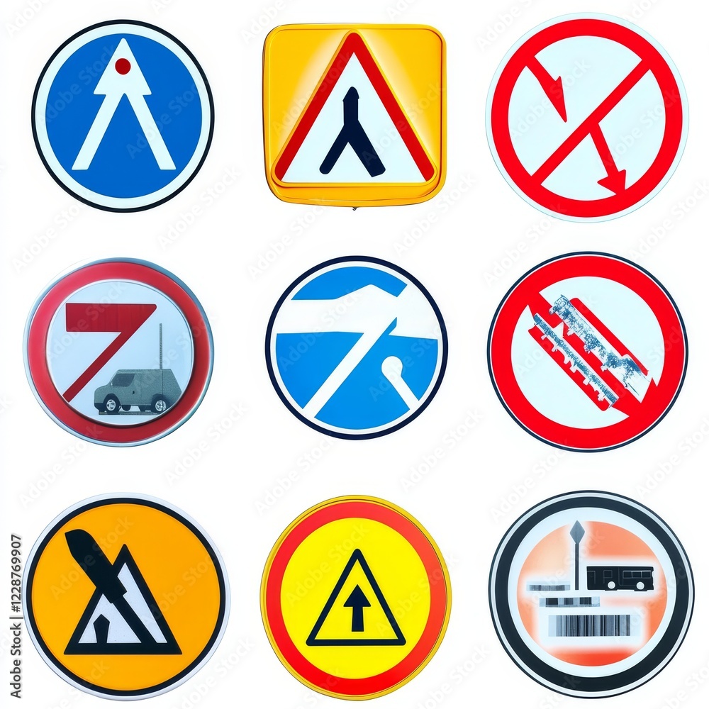Road traffic sign collection. Road warning, mandatory, prohibition and ...