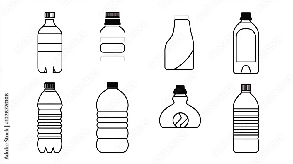 Collection of Plastic Bottle Outlines: Diverse Shapes and Sizes for ...