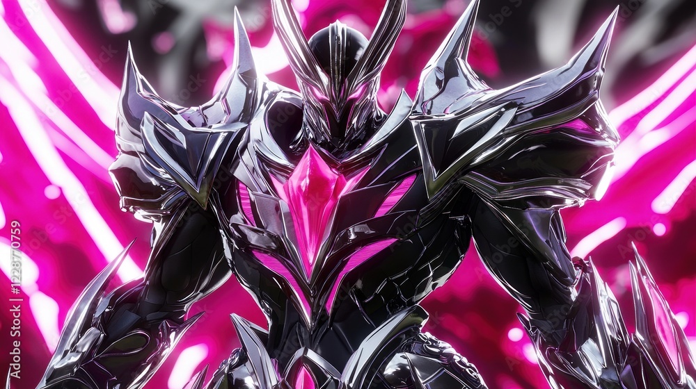 Dark knight, powerful pose, digital art, pink energy background ...