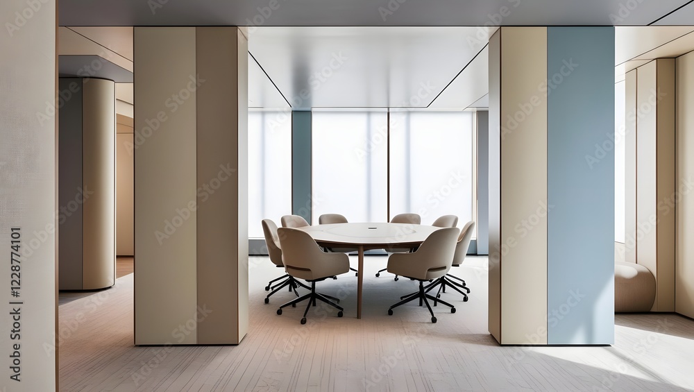 Modern Meeting Room with Round Table and Neutral Color Palette Stock ...