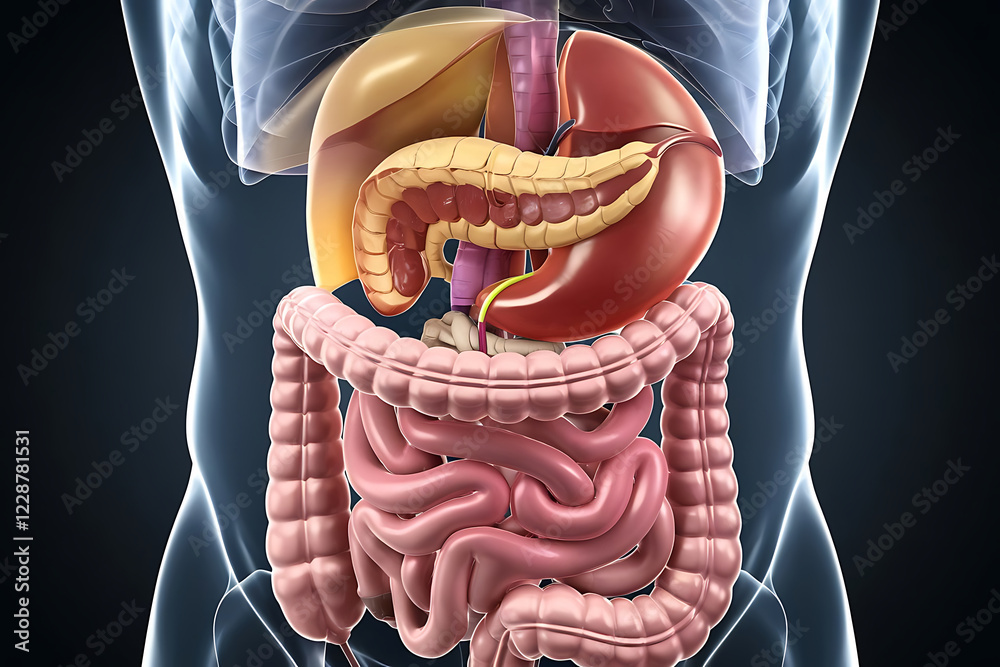 3D Cross-Section of Human Abdomen Detailed Medical Rendering Stock ...
