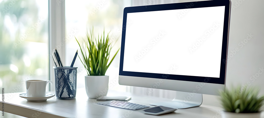 LED Computer Screen on an Office Table with a Transparent PNG Screen ...