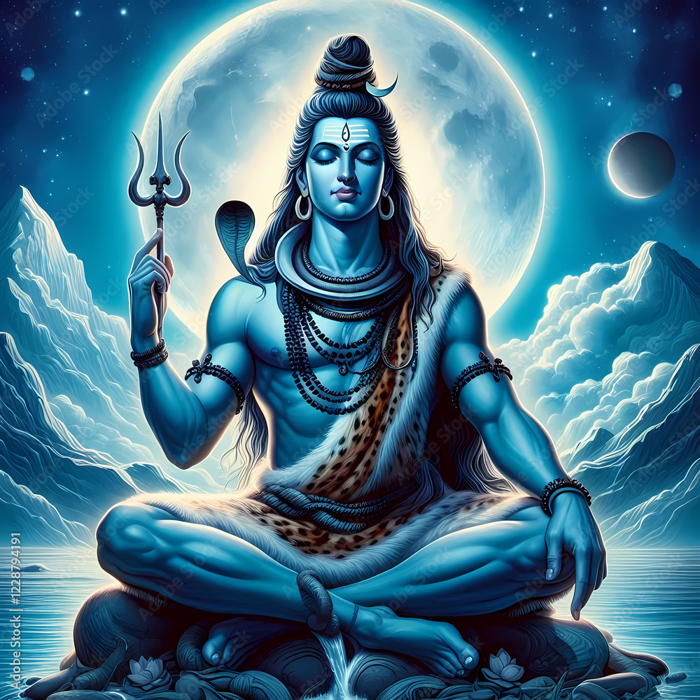 Lord Shiva God Shiva meditation on the mountain - maha shivaratri Stock ...